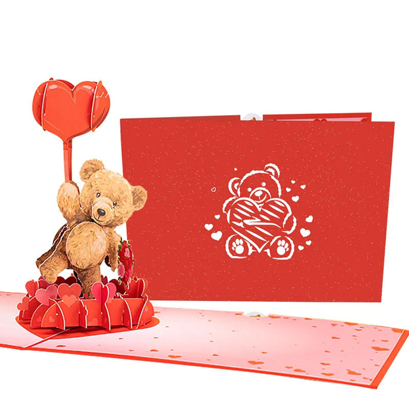 Pop Up Card Teddy Bear Heart (Flower Ad-On) - Boo Bear